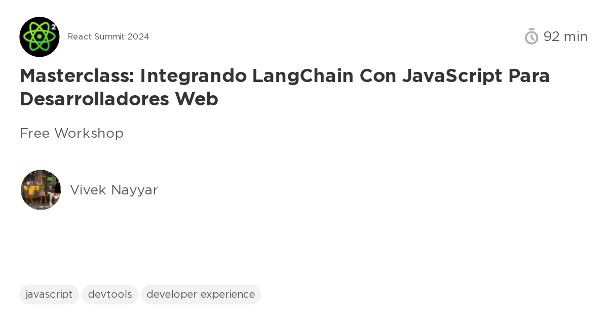 Masterclass: Integrando LangChain con JavaScript para Desarrolladores Web - Video recording