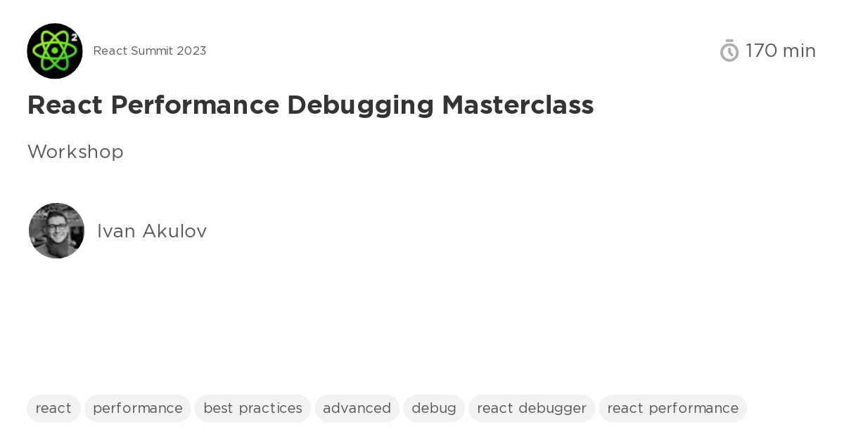 React Performance Debugging Masterclass React Performance Debugging Masterclass
